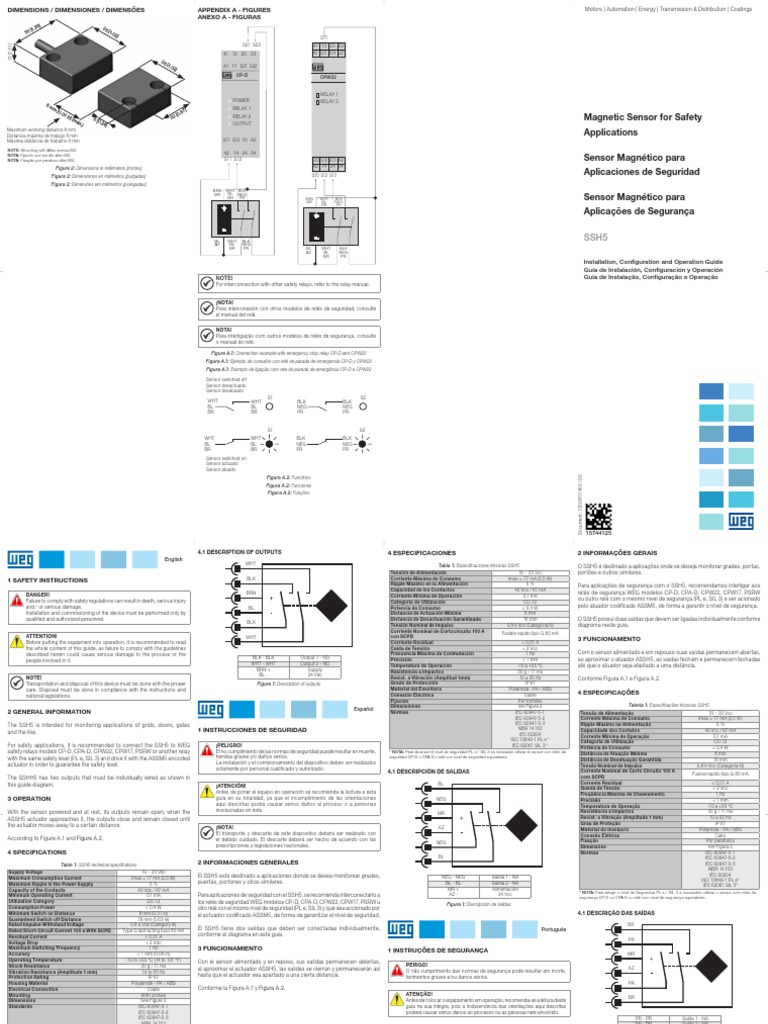 Dimensiones y diagramas de un sensor magnético de seguridad | PDF ...