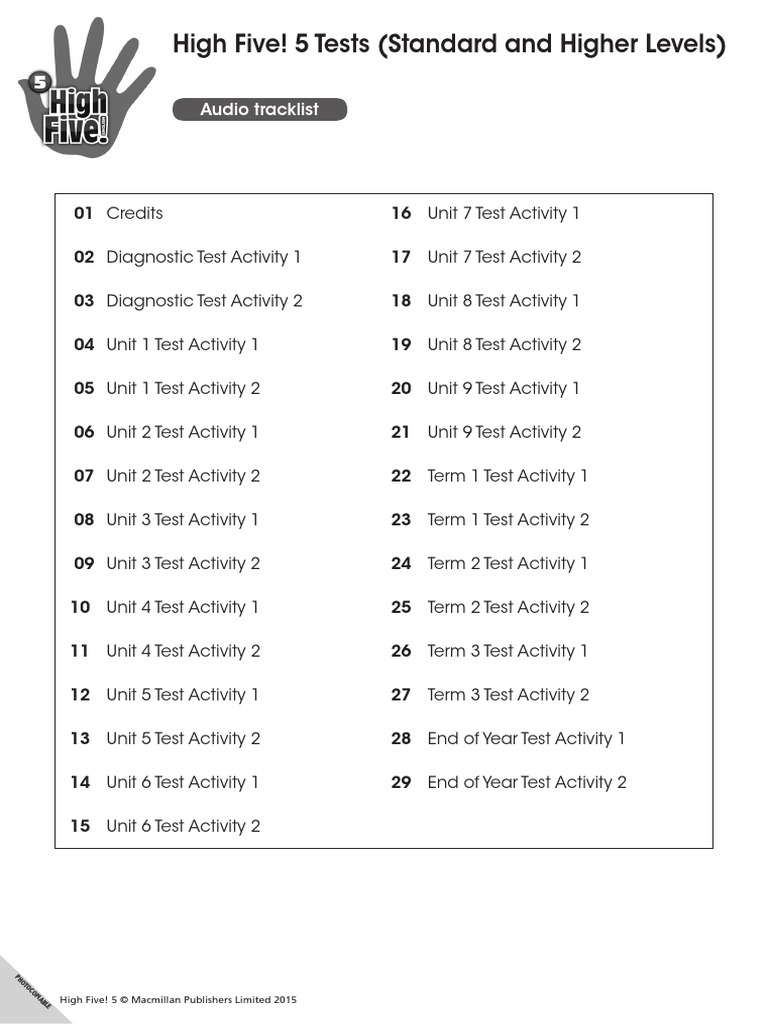 HF5 Tests Tracklist | PDF
