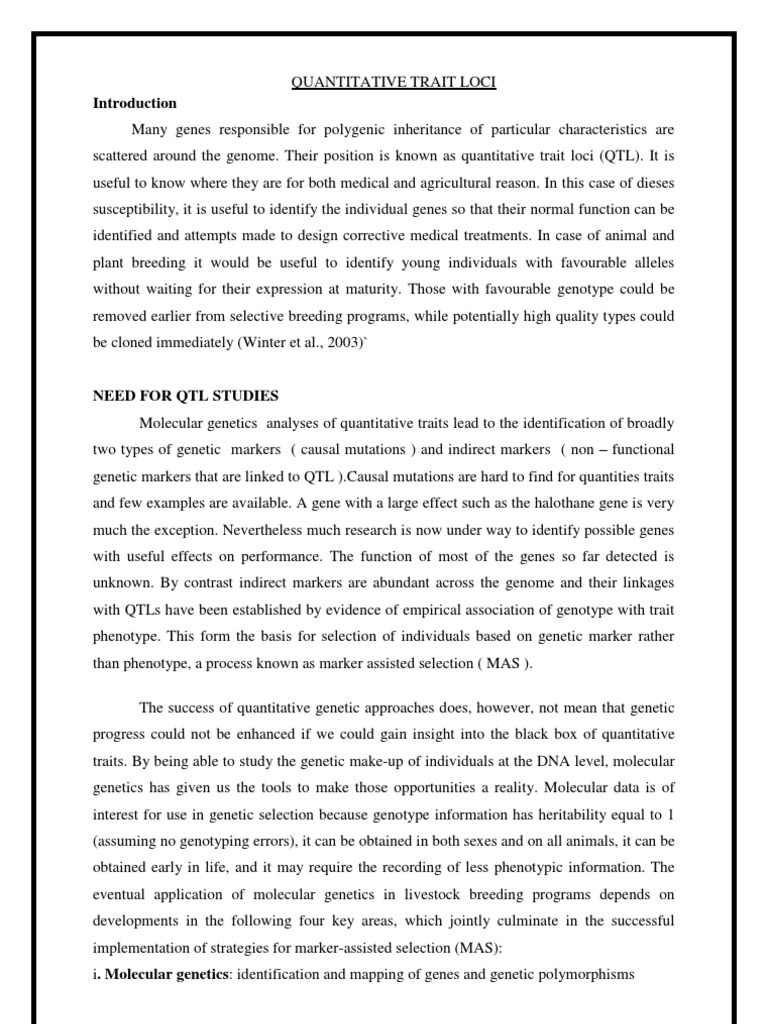 Quantitative Trait Loci and Mapping Applications in Animal Breeding | PDF | Quantitative Trait ...