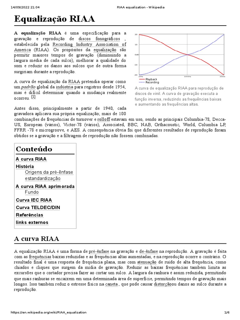 RIAA Equalization - Wikipedia | PDF | Gravação e reprodução de som | Som