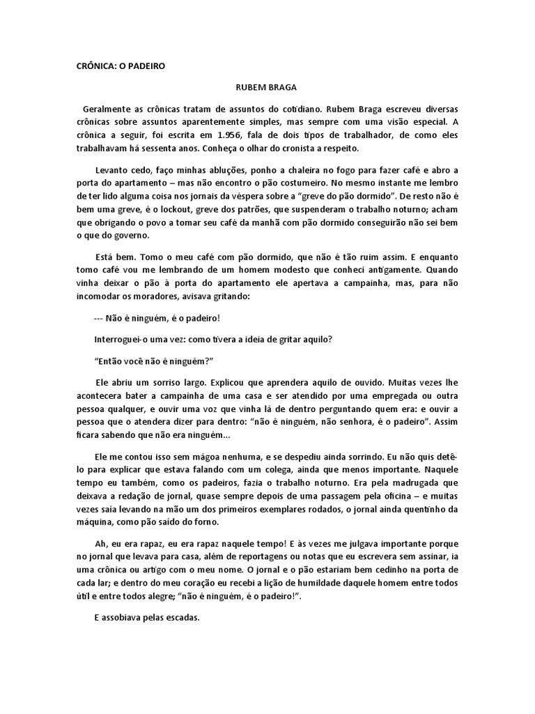 CRÔNICA o Padeiro | PDF | Pães