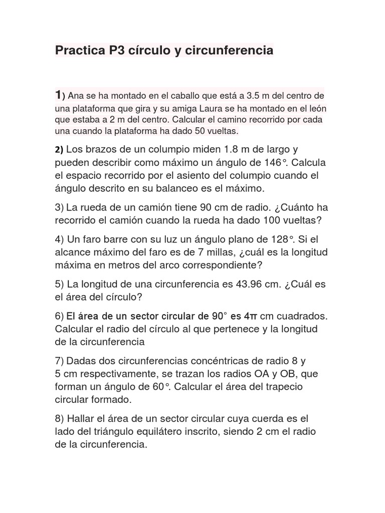 Practica P3 Círculo y Circunferencia | PDF | Triángulo | Matemática Elemental