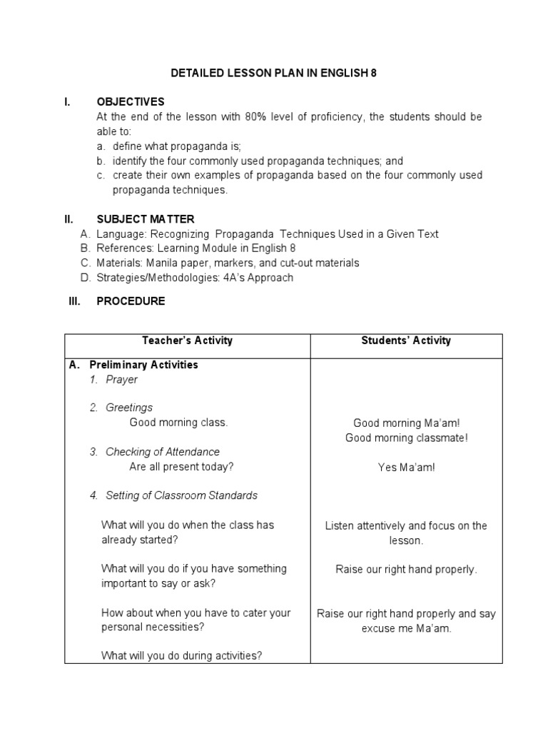 Ra - Lesson Plan Draft Wednesday | PDF | Lesson Plan | Propaganda