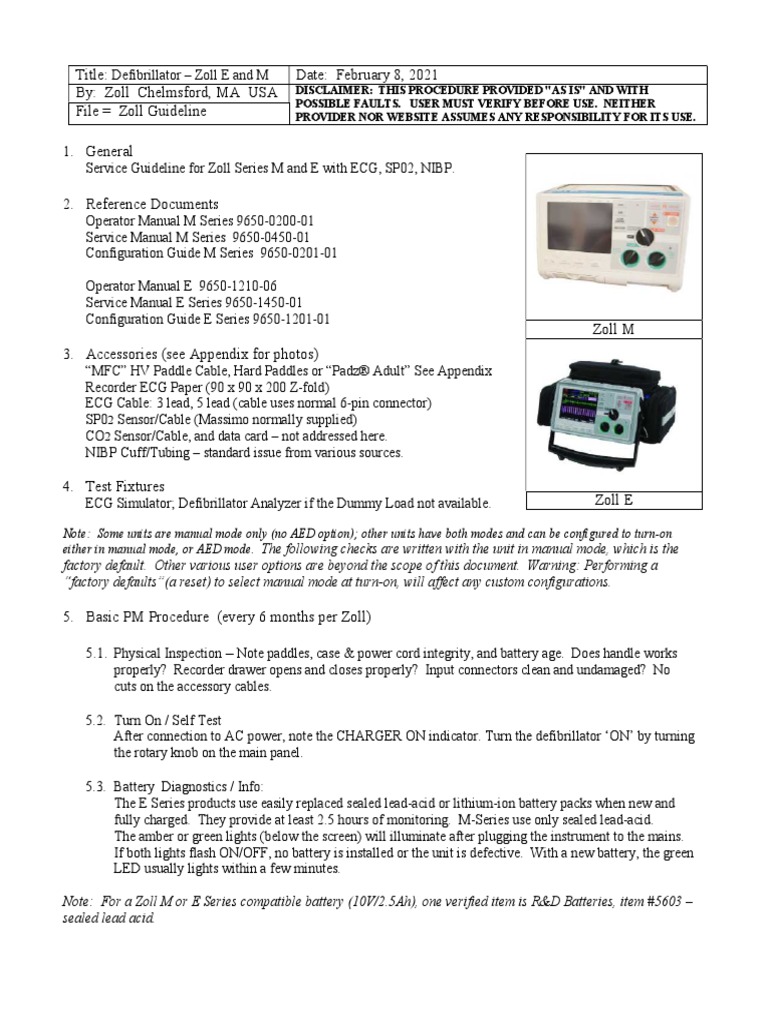 Zoll M, E Defibrillator - Service Guideline | PDF | Equipment | Electricity