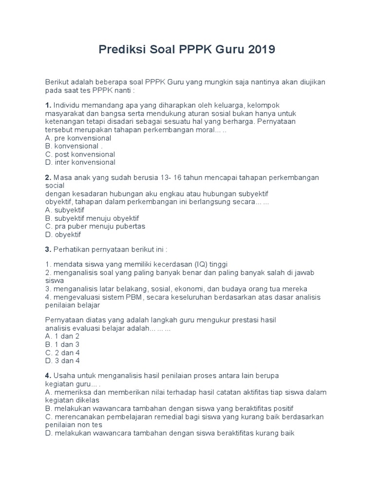 Contoh Soal Pedagogik, Sosio Kultural Dan Wawancara P3K 2021 | PDF Contoh Soal Pedagogik, Sosio Kultural Dan Wawancara P3K 2021 | PDF
