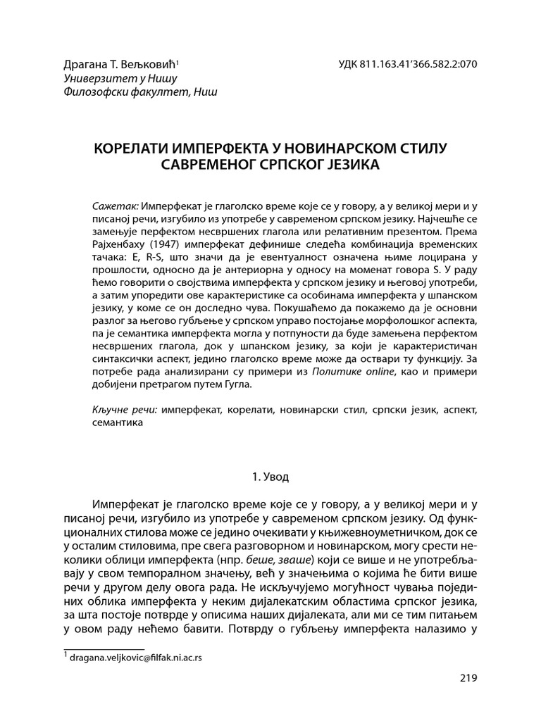 Imperfekat U Novinarskom Stilu | PDF