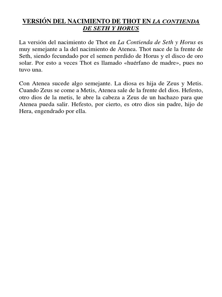 Versión Del Nacimiento de Thot en La Contienda de Seth y Horus | PDF
