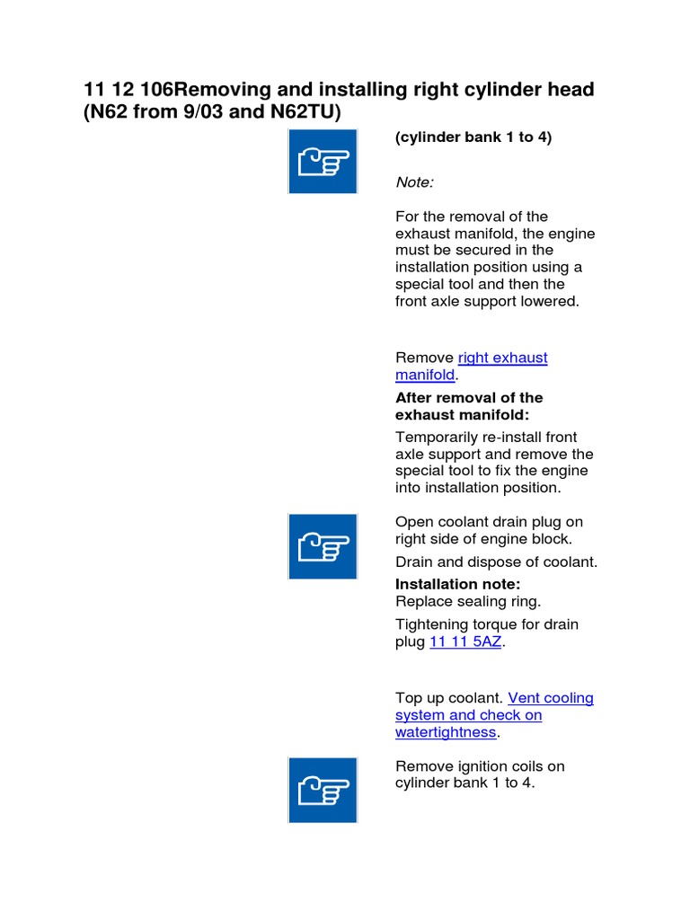 11 12 106removing and Installing Right Cylinder Head (N62 From 9-03 and ...