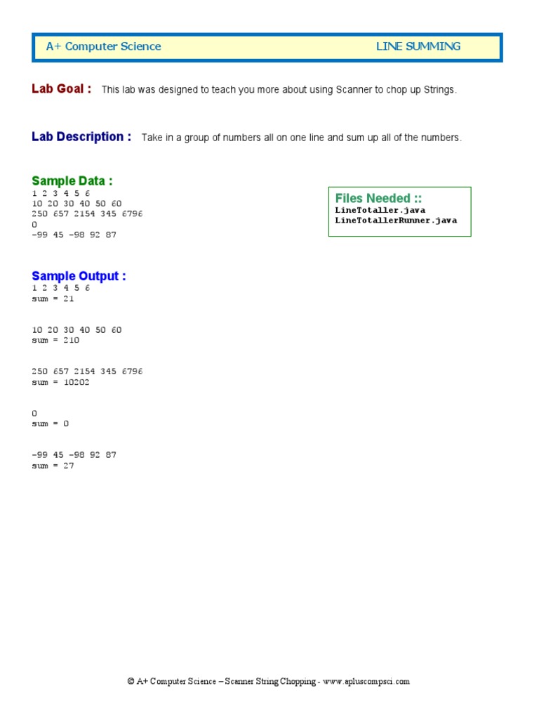 2.scanner String LineTotaller Lab Java Aplus | PDF | Teaching Methods ... 2.scanner String LineTotaller Lab Java Aplus | PDF | Teaching Methods ...