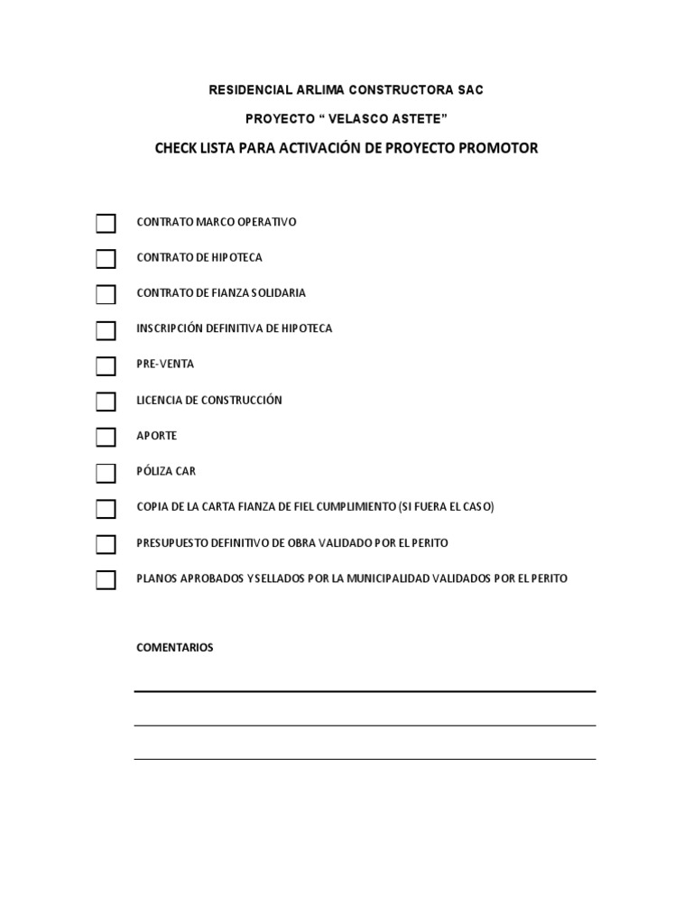 Check List para Activacion de Proyecto | PDF
