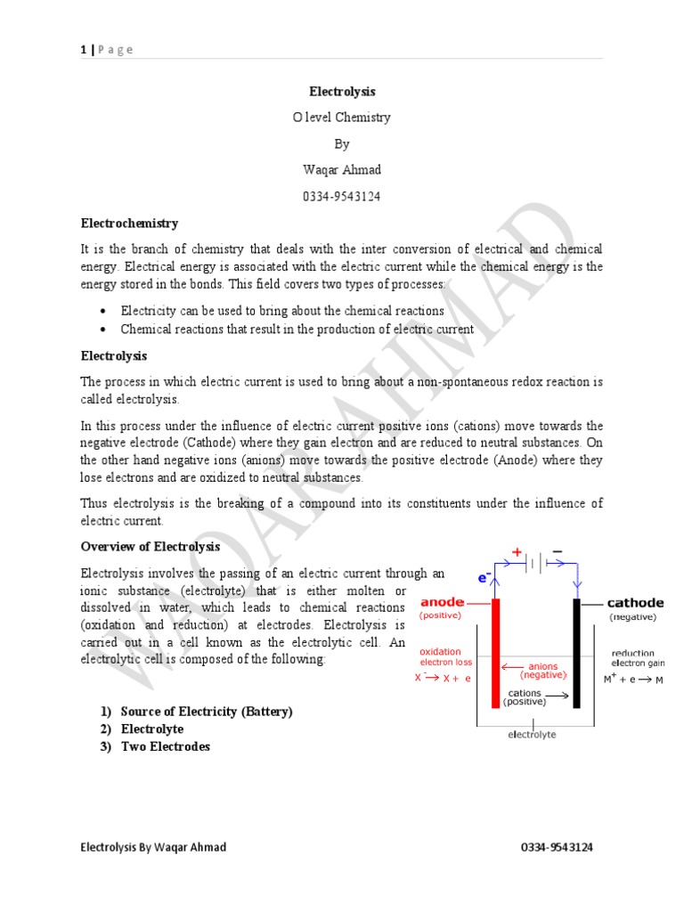 Electrolysis Notes | PDF | Anode | Ion