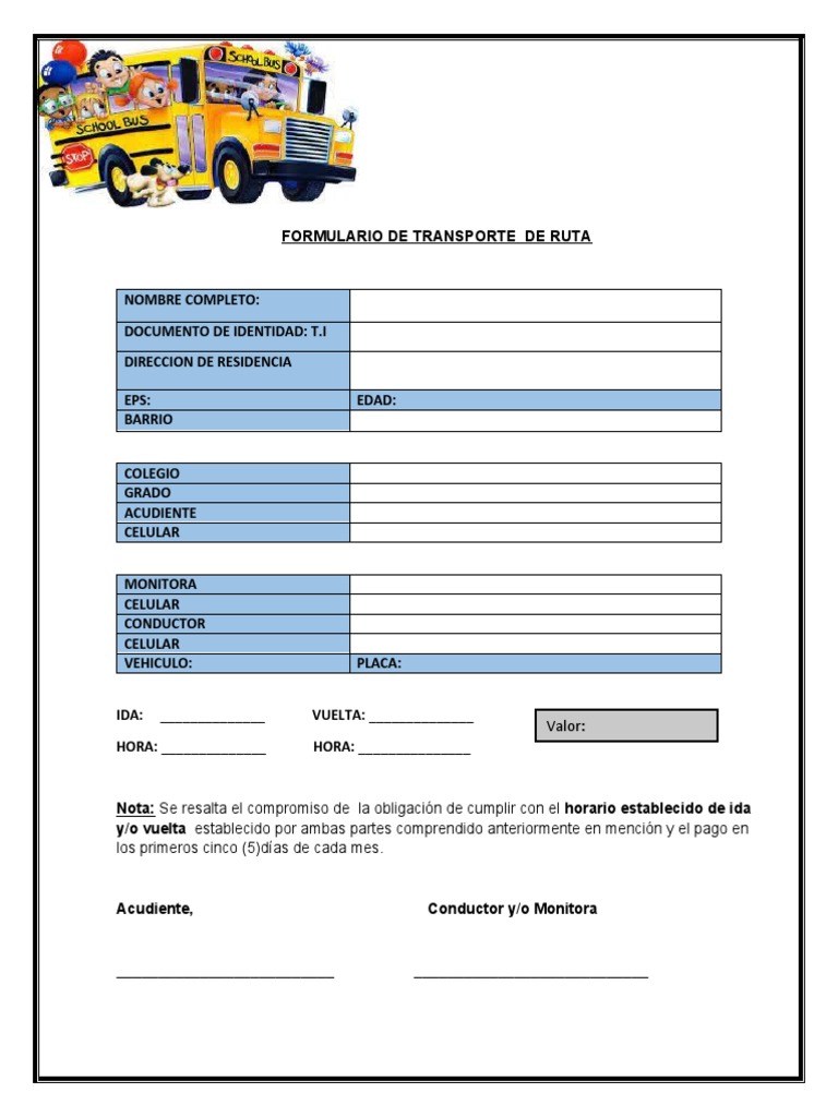 Formulario de Transporte de Ruta | PDF