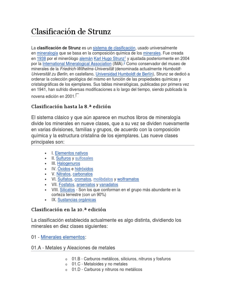 Clasificación de Strunz | Descargar gratis PDF | Minerales | Átomos