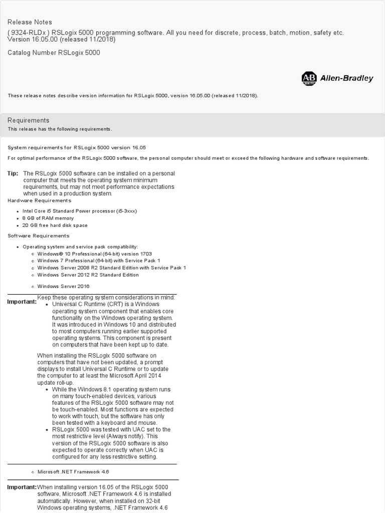 RSLogix 5000 - 16.05.00 (Released 11 - 2018) | PDF | Microsoft Windows ...