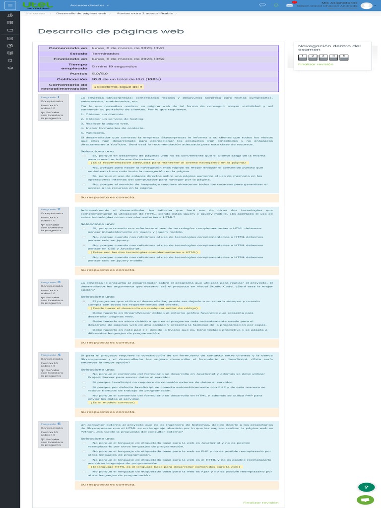 Puntos Extra 2 Autocalificable: Revisión Del Intento | PDF | HTML | Php