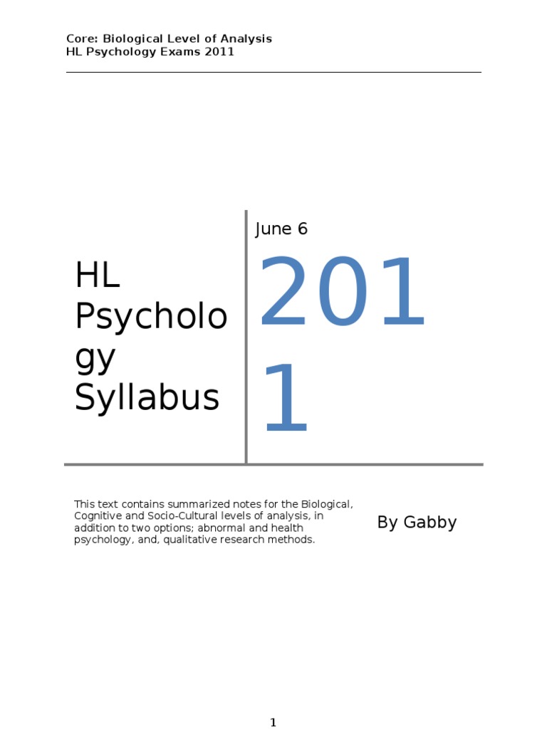 IB Psychology HL Biological LOA | PDF | Disgust | Neurotransmitter