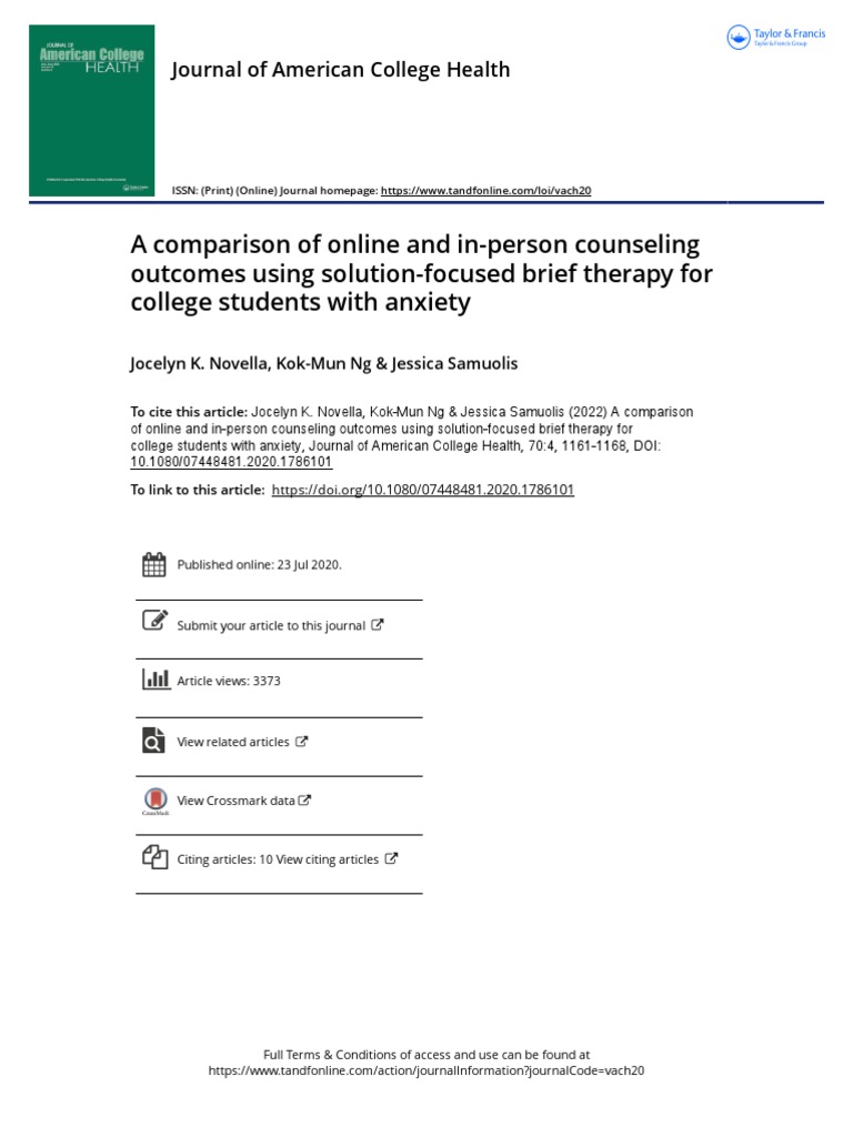 A Comparison of Online and In-Person Counseling Outcomes Using Solution ...