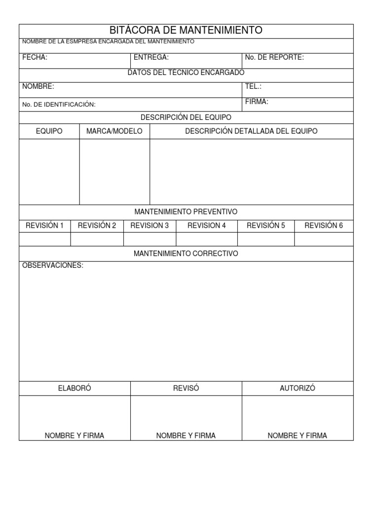 Bitácora de Mantenimiento | PDF