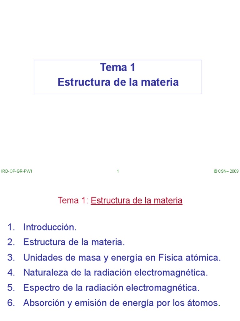 Tema1 Estructura De La Materia Pdf átomos Electronvoltio