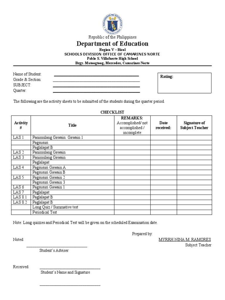 Checklist of Activities of Modular Students | PDF | Educational ...