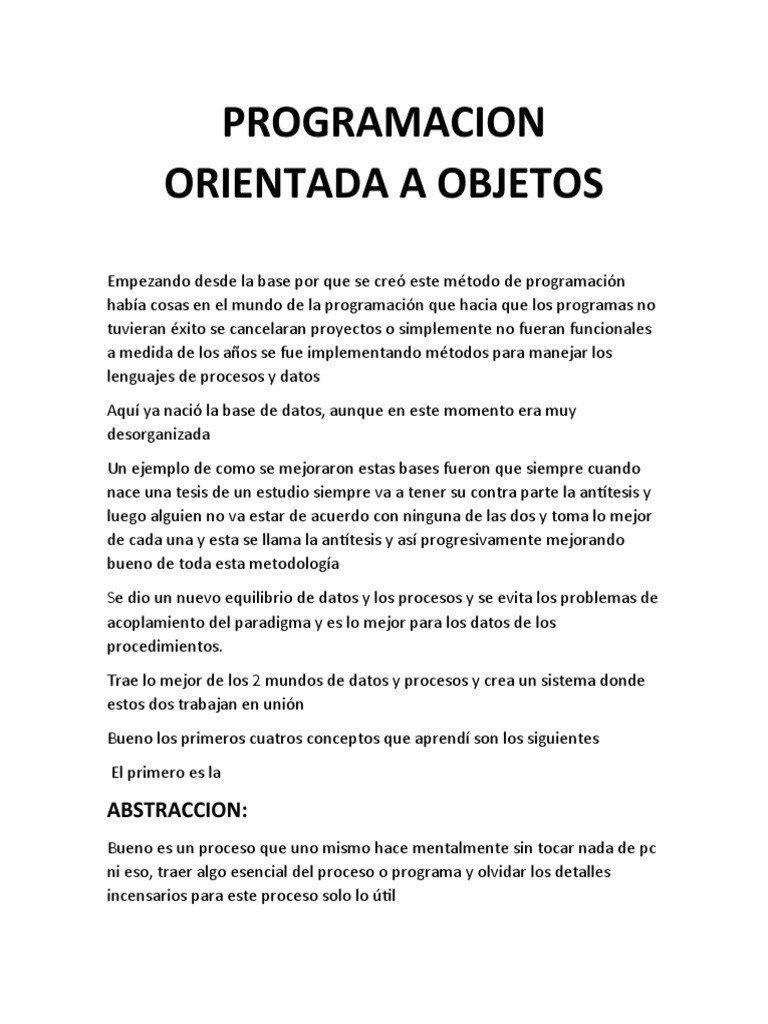 Documento POO | PDF | Objeto (informática) | Herencia (Programación ...