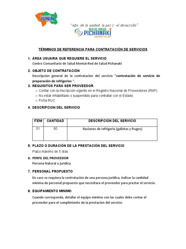 Modelo TDR - Servicio Refrigerio | PDF