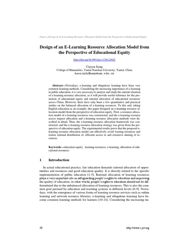 Design of An E-Learning Resource Allocation Model | PDF | Educational ... Design of An E-Learning Resource Allocation Model | PDF | Educational ...