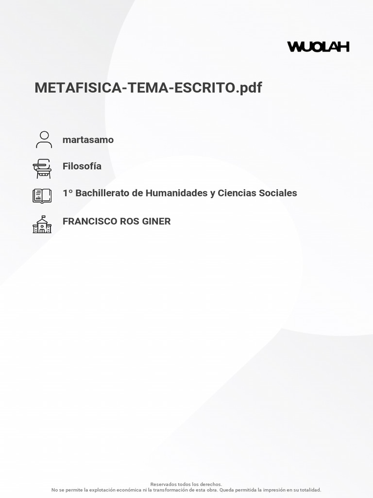 Wuolah Free Metafisica Tema Escrito | PDF | Teoría de sustancias | Metafísica
