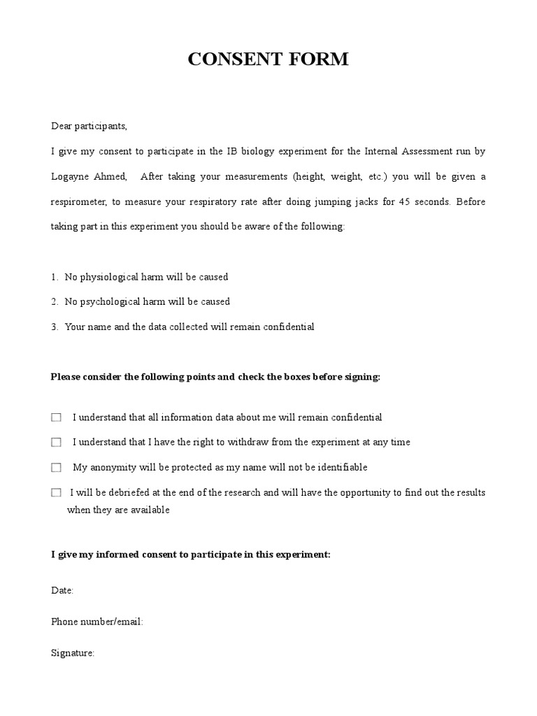 IB Biology Experiment Consent Form | PDF | Self-Improvement