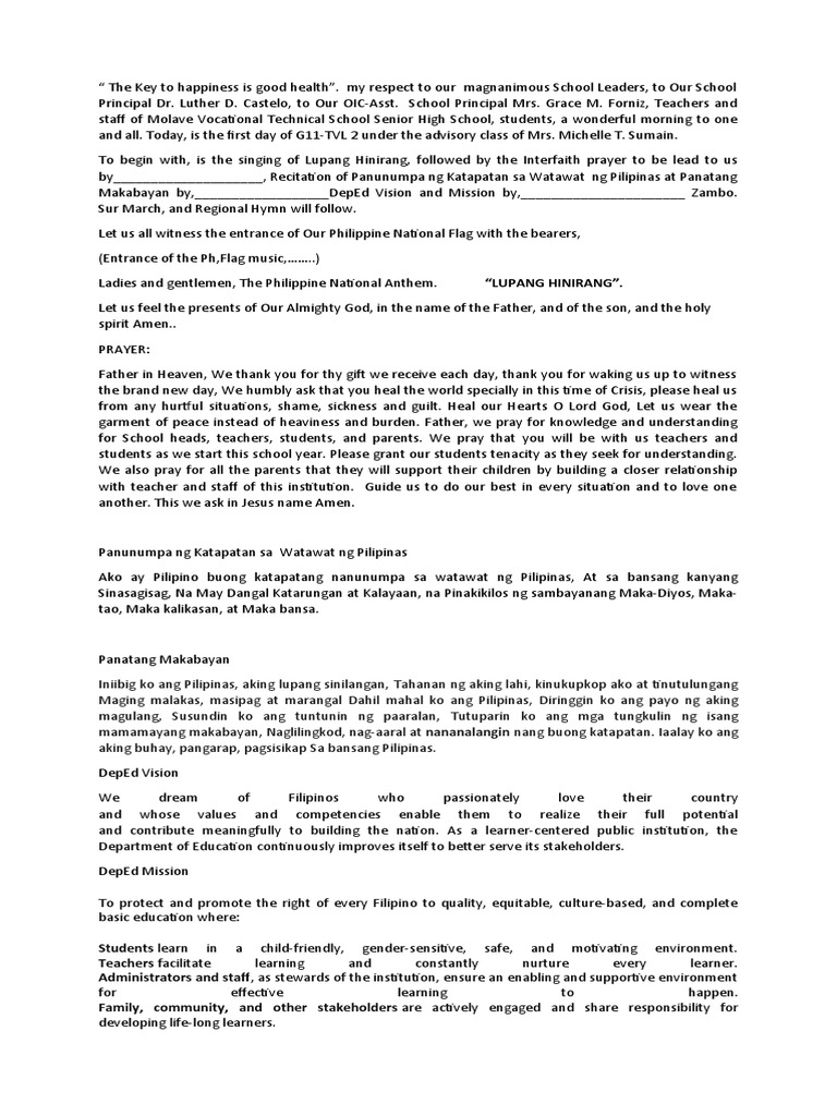 Host Script Officer of The Day | PDF | Prayer | Philippines