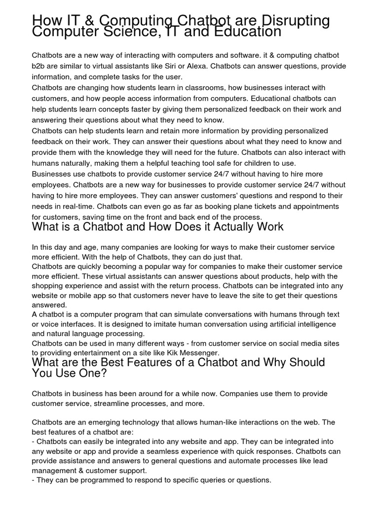 H1how IT Computing Chatbot Are Disrupting Computer Science IT and Educationh1uyhrd | PDF ...