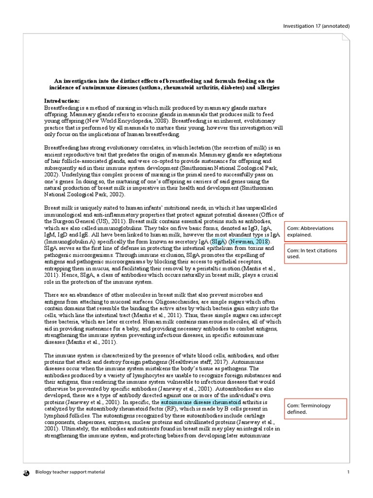 Bio IA Sample 2 | Download Free PDF | Breast Milk | Breastfeeding
