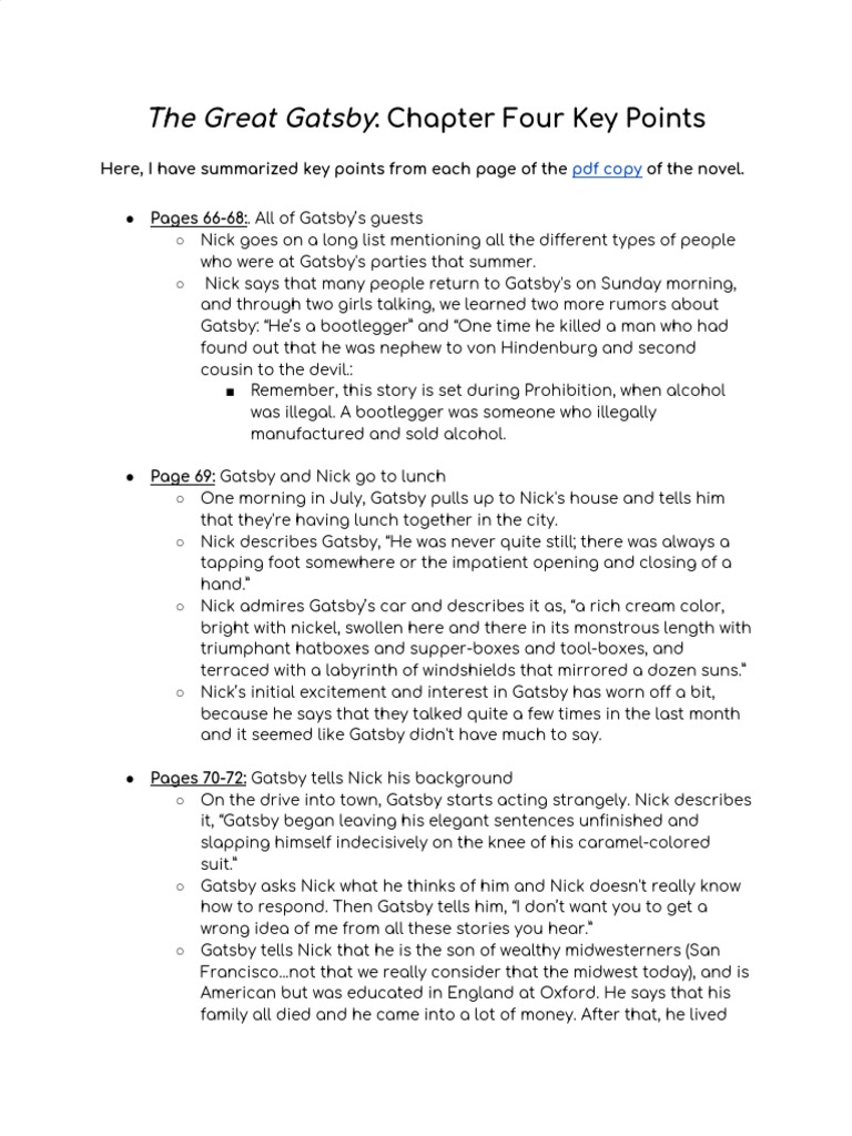 The Great Gatsby Chapter Four Key Points | PDF | The Great Gatsby
