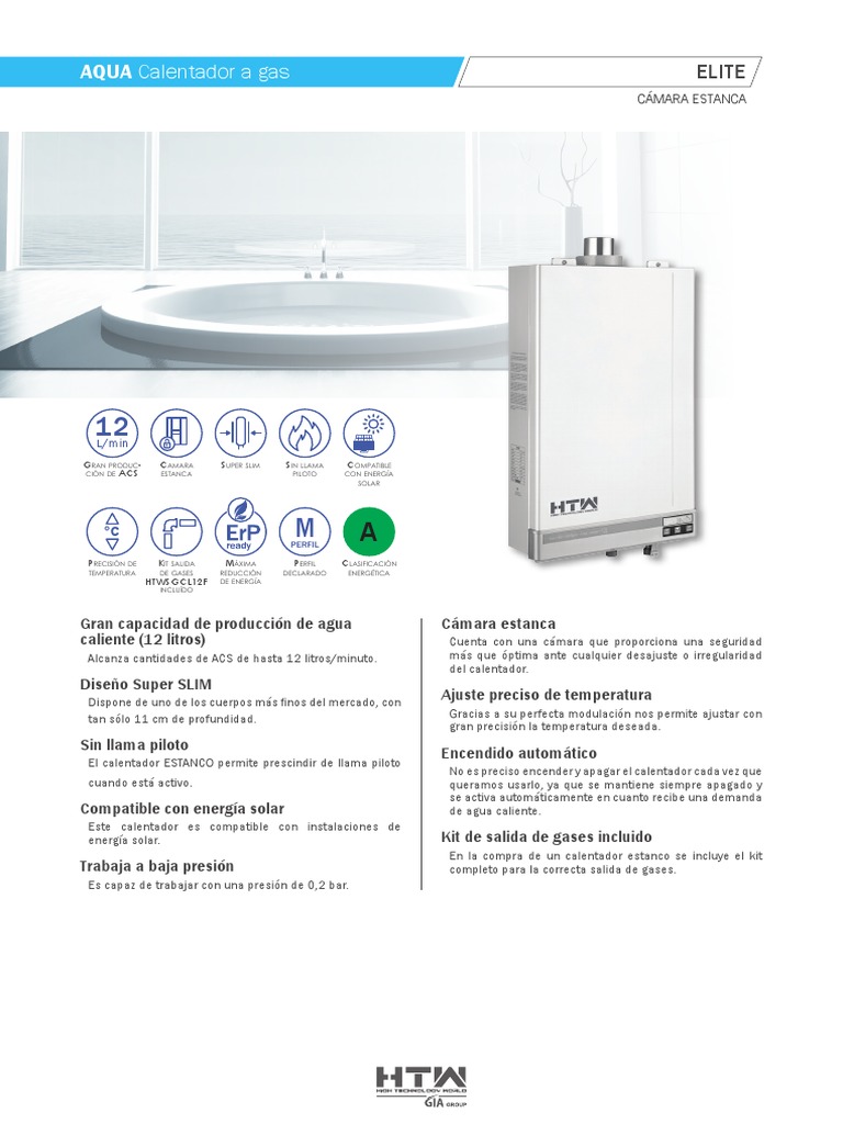 Ficha Tecnica Calentador Agua A Gas 12 Litros Estanco HTW Elite Cl12ifgn K | PDF | Energía solar ...