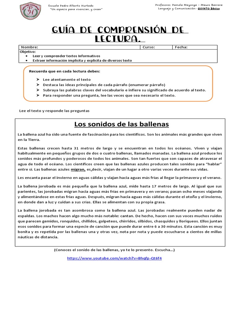 5° Guia de Comprensión de Lectura | PDF