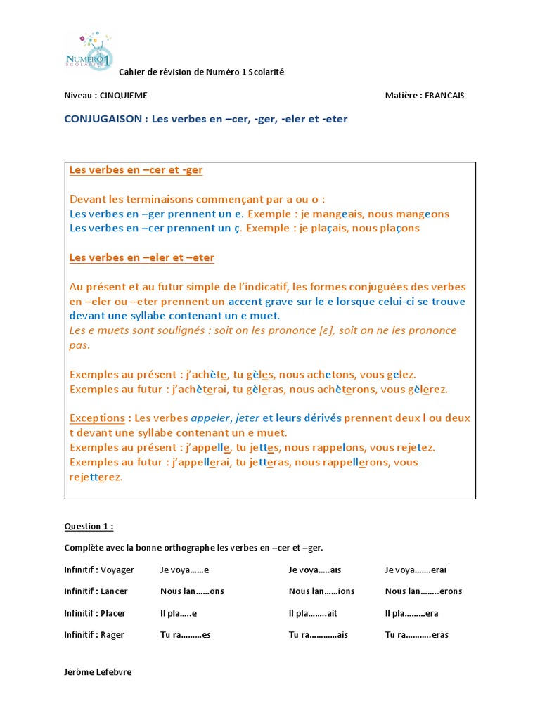 Conjugaison Verbes en Ger Cer Eler Et Eter | PDF | Verbe | Conjugaison
