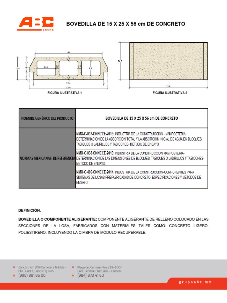 Ficha Bovedilla 15 Actual Formato | PDF | Hormigón | Materiales
