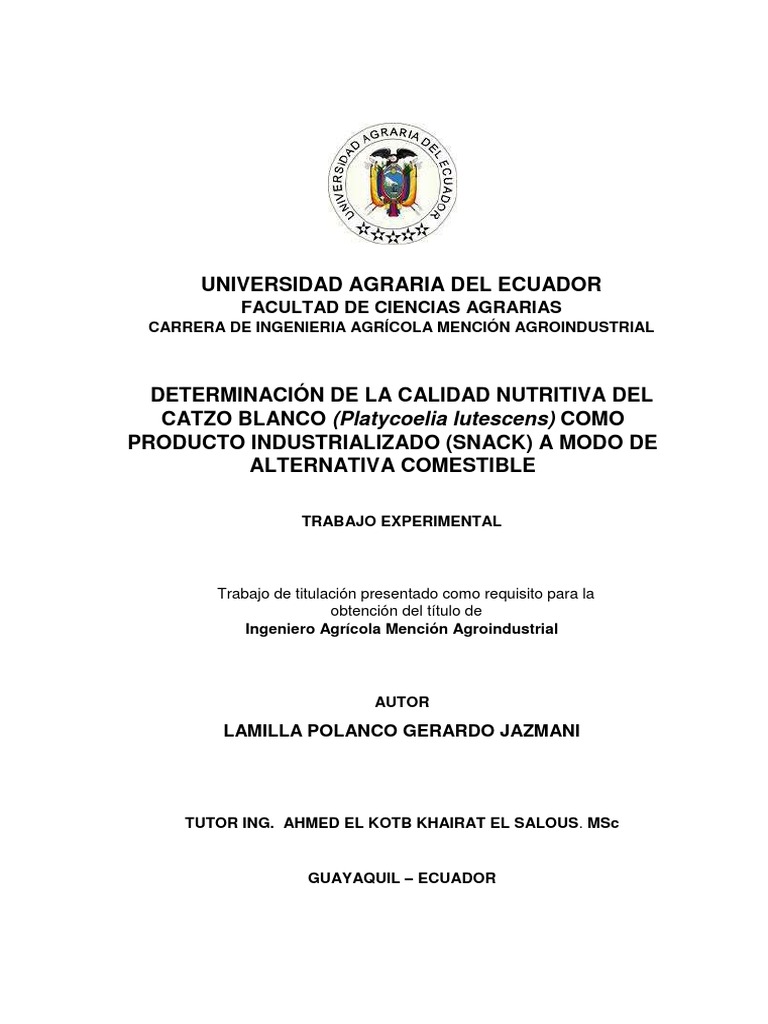Calidad Nutritiva del Catzo Blanco como Snack | PDF | Alimentos | Nutrición
