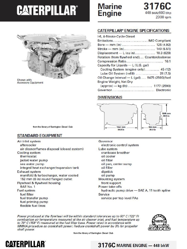 Cat 3176c Marine Spec Sheet | PDF