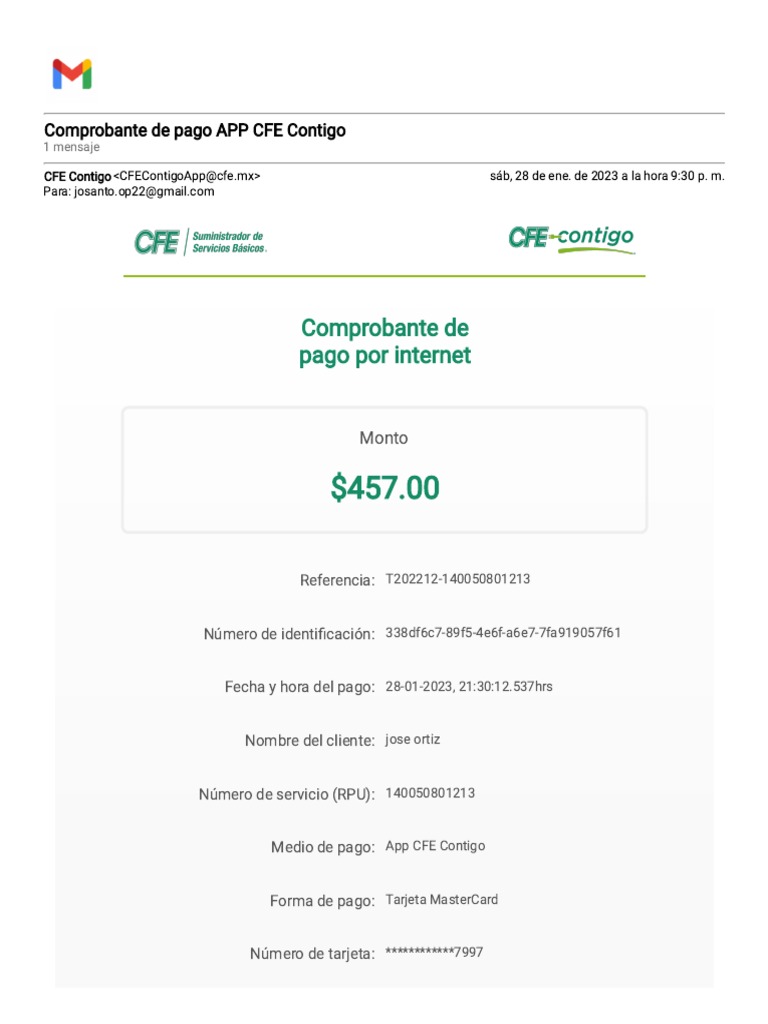 Comprobante de pago CFE App | PDF