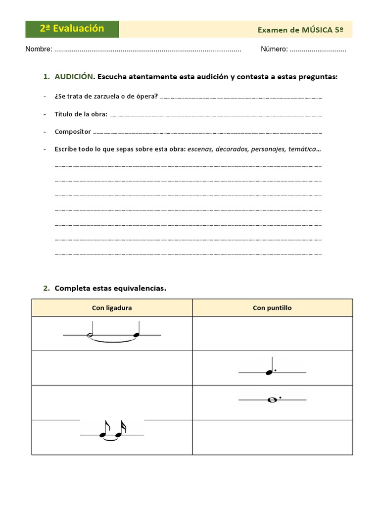Examen Música 5º - 2 Ev | PDF
