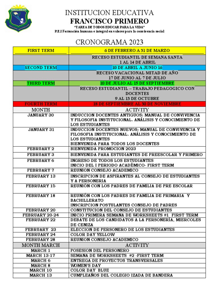Cronograma 2023 | PDF | Estudios de idiomas extranjeros