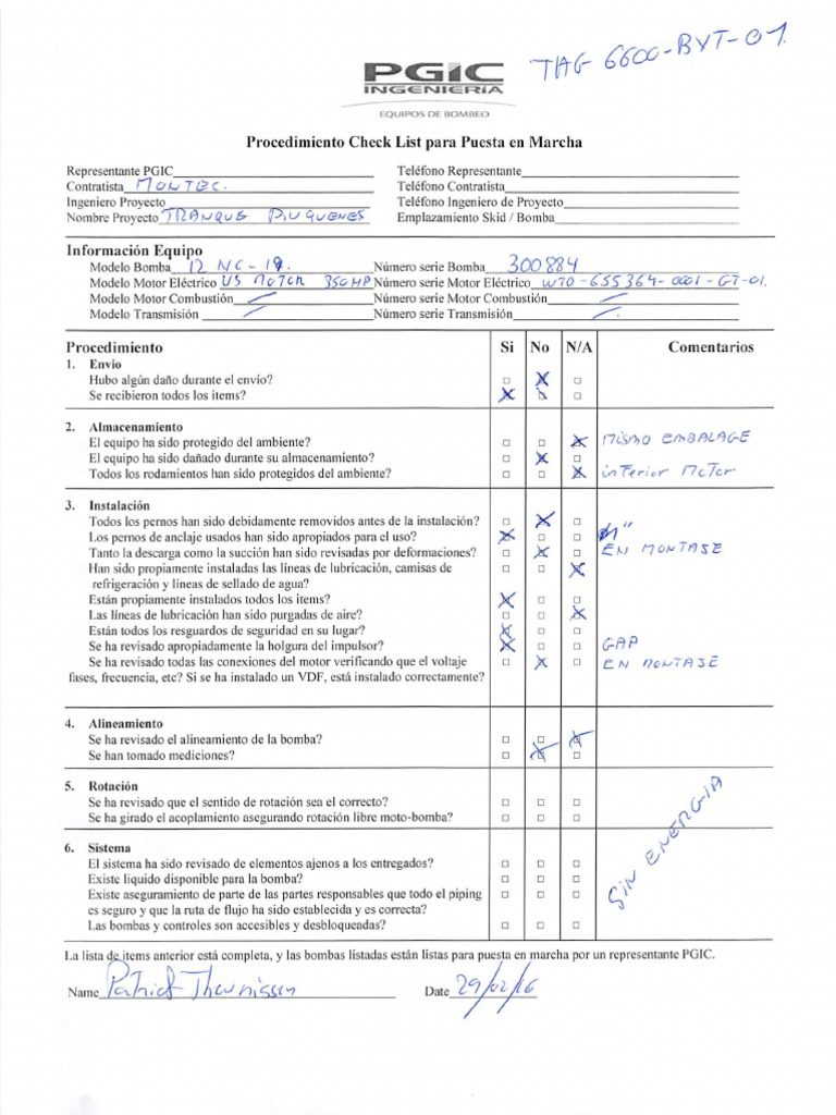 Check List PEM - American Marsh | PDF
