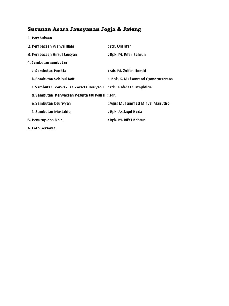 Susunan Acara Jausyan | PDF