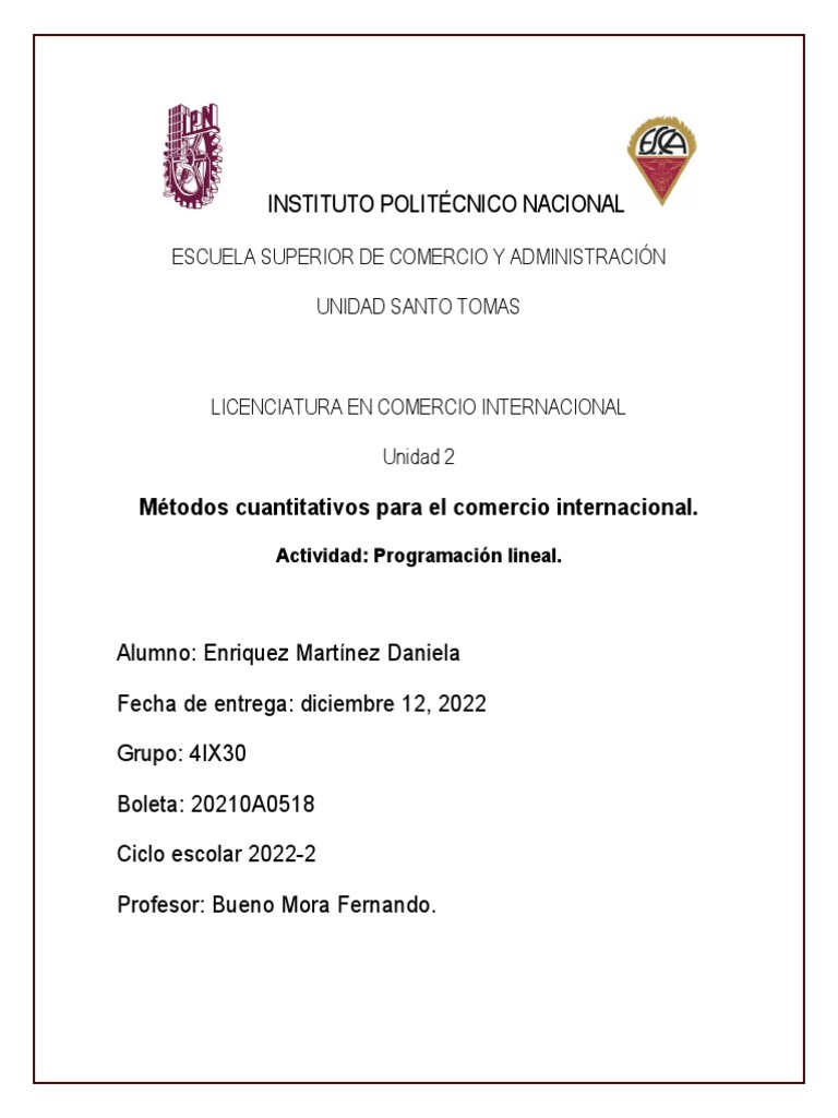 Act 2 Programación Lineal Denriquez | PDF