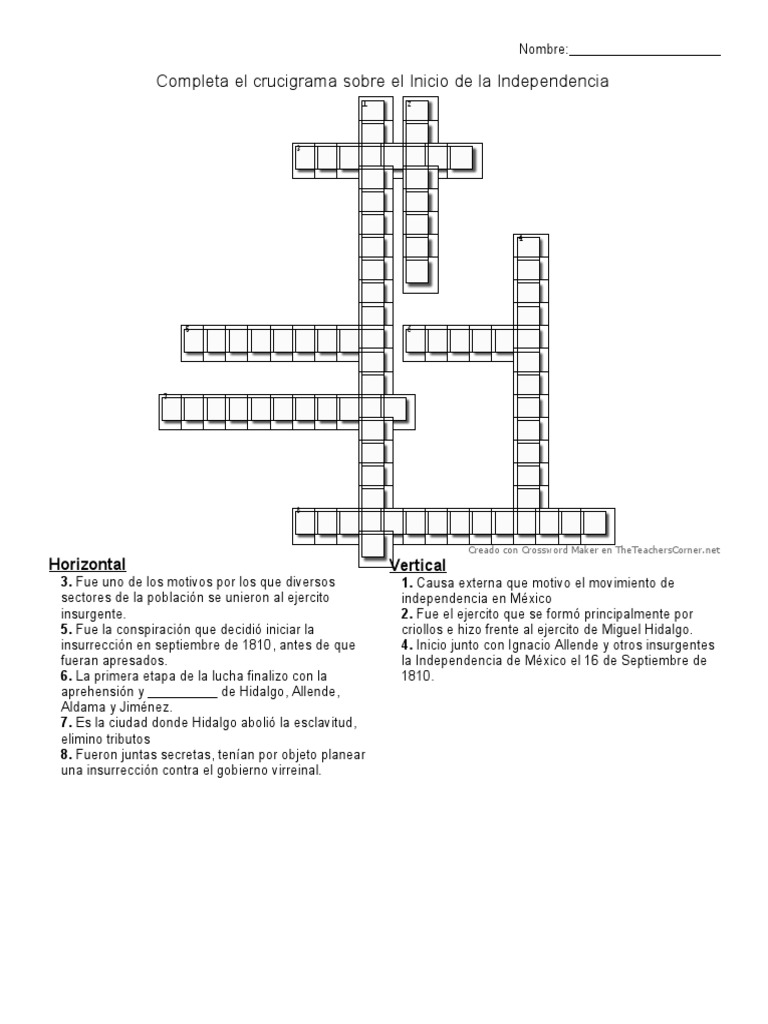 Crucigrama Independencia | PDF