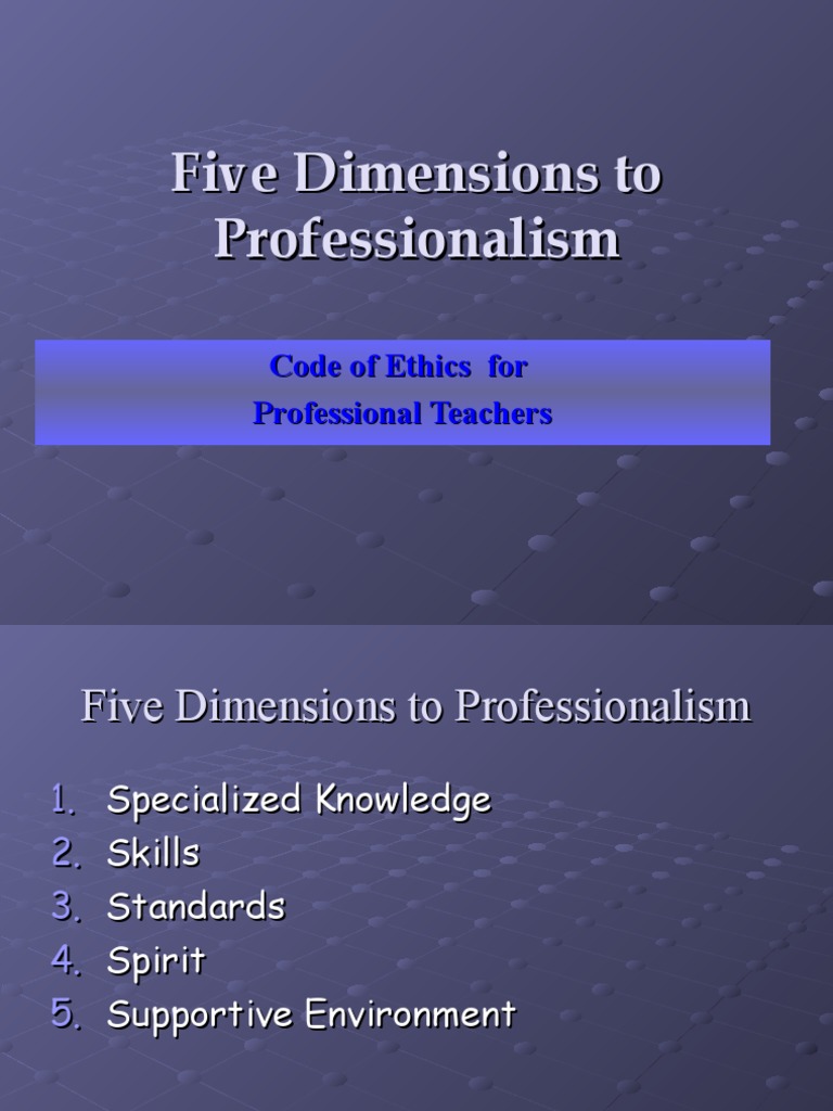 Professionalism in Teaching: A Code of Ethics Outlining the Five Dimensions and Responsibilities ...