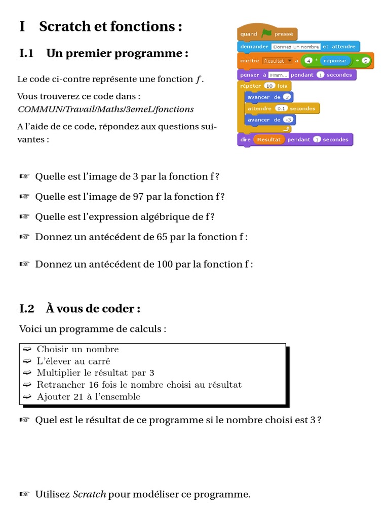 Programmation de Fonctions avec Scratch | PDF
