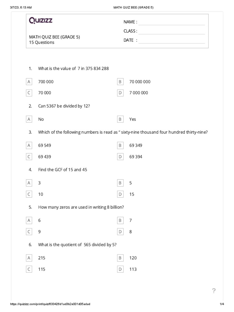 Math Quiz Bee (Grade 5) | PDF | Division (Mathematics) | Mathematical ... Math Quiz Bee (Grade 5) | PDF | Division (Mathematics) | Mathematical ...