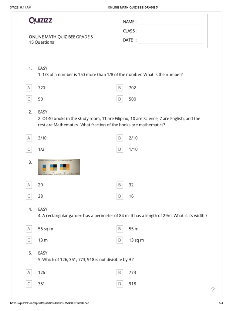 Online Math Quiz Bee Grade 5 | PDF | Mathematics